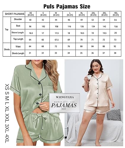 WJing Yi Jia Womens Pajama Sets Silk Satin Pajamas Set Short 2Pcs Pj Sets Button Down Pjs Set Sleepwear Loungewear