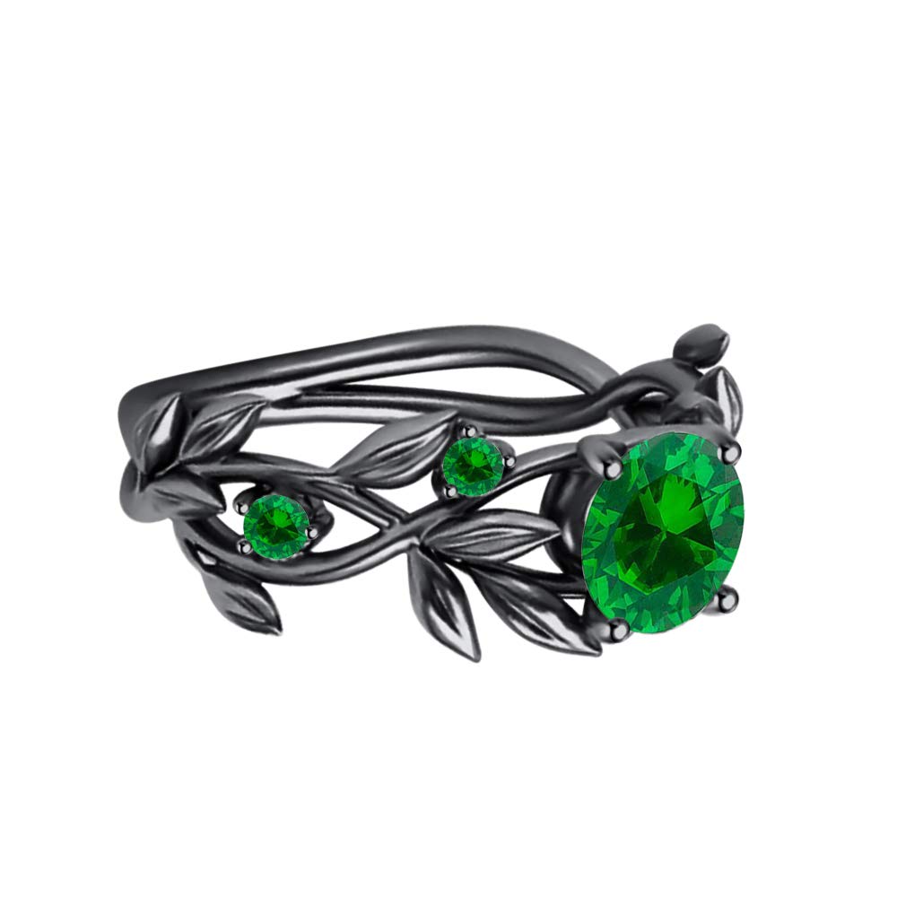 Gold & Diamonds Jewellery 2ctw Green Emerald Leaves Wedding Band Ring 14k Black Gold Plated For Womens.
