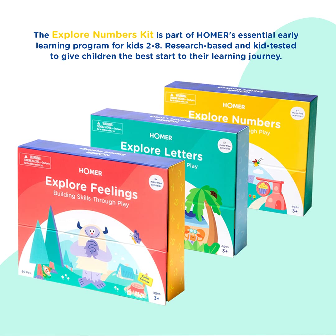 HOMER Explore Numbers Kit - Learn and Play Math with Magnetic Board, Games & Activities, Educational Toys for Counting, Addition & Subtraction, Gift for Children Ages 3-6, Pre-School & Kindergarten