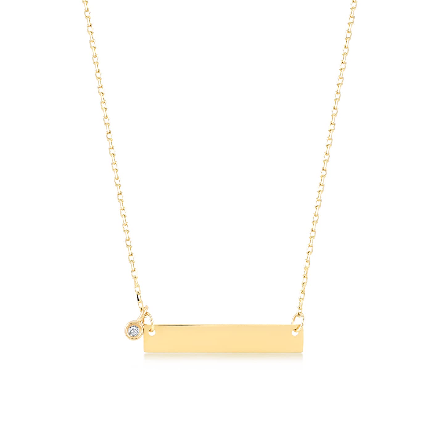 GELIN 14K Solid Gold Bar Necklace with Diamond | 14k Gold Pendant Necklace for Women, 18"