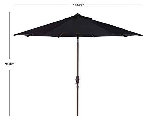 Safavieh PAT8001D Outdoor Collection Ortega Black Uv Resistant 9 Ft Auto Tilt Crank Umbrella
