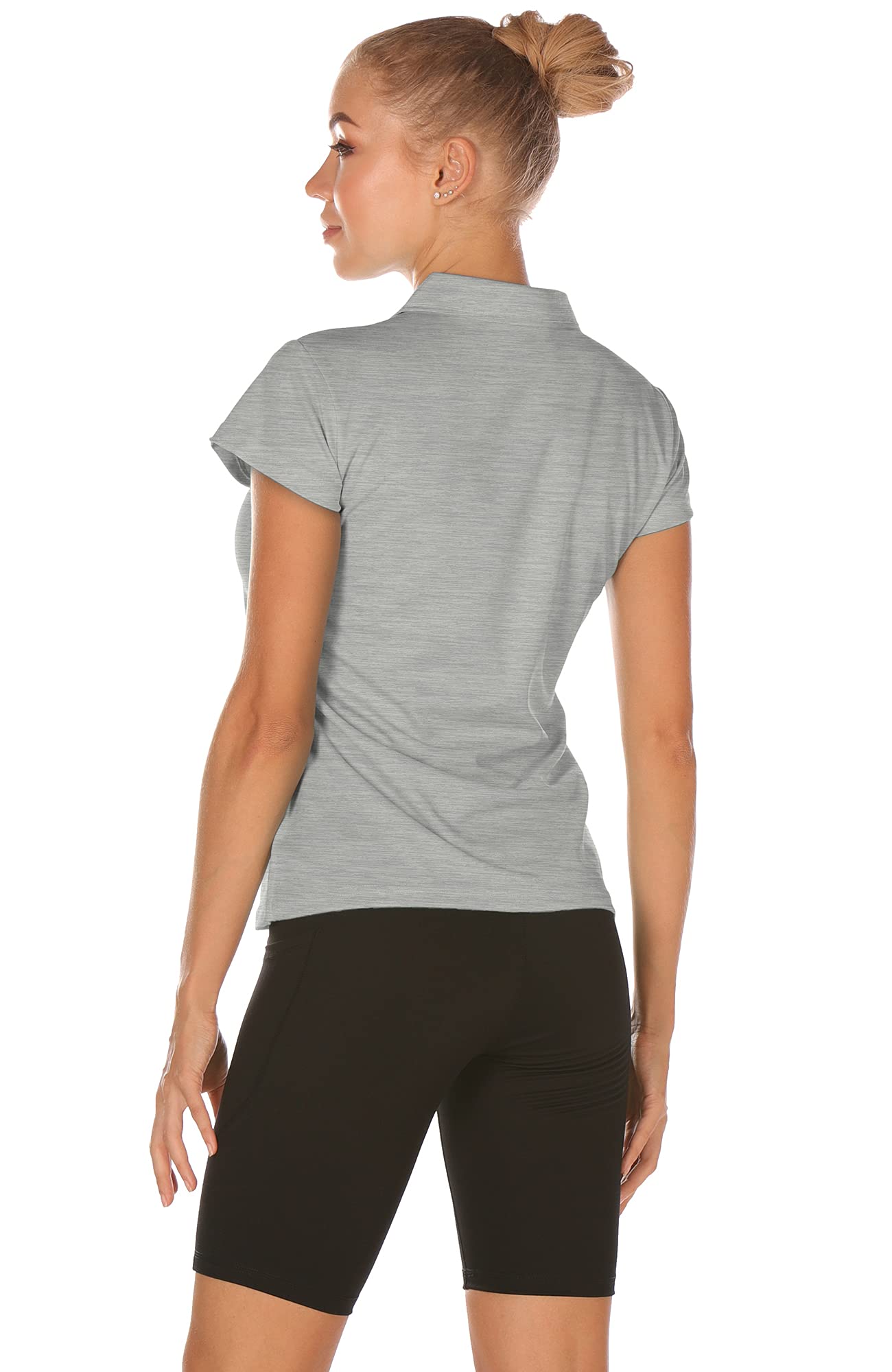 icyzone Golf Polo Shirts for Women, Ladie's Collared Tennis Short Sleeve Tops (Grey, M)