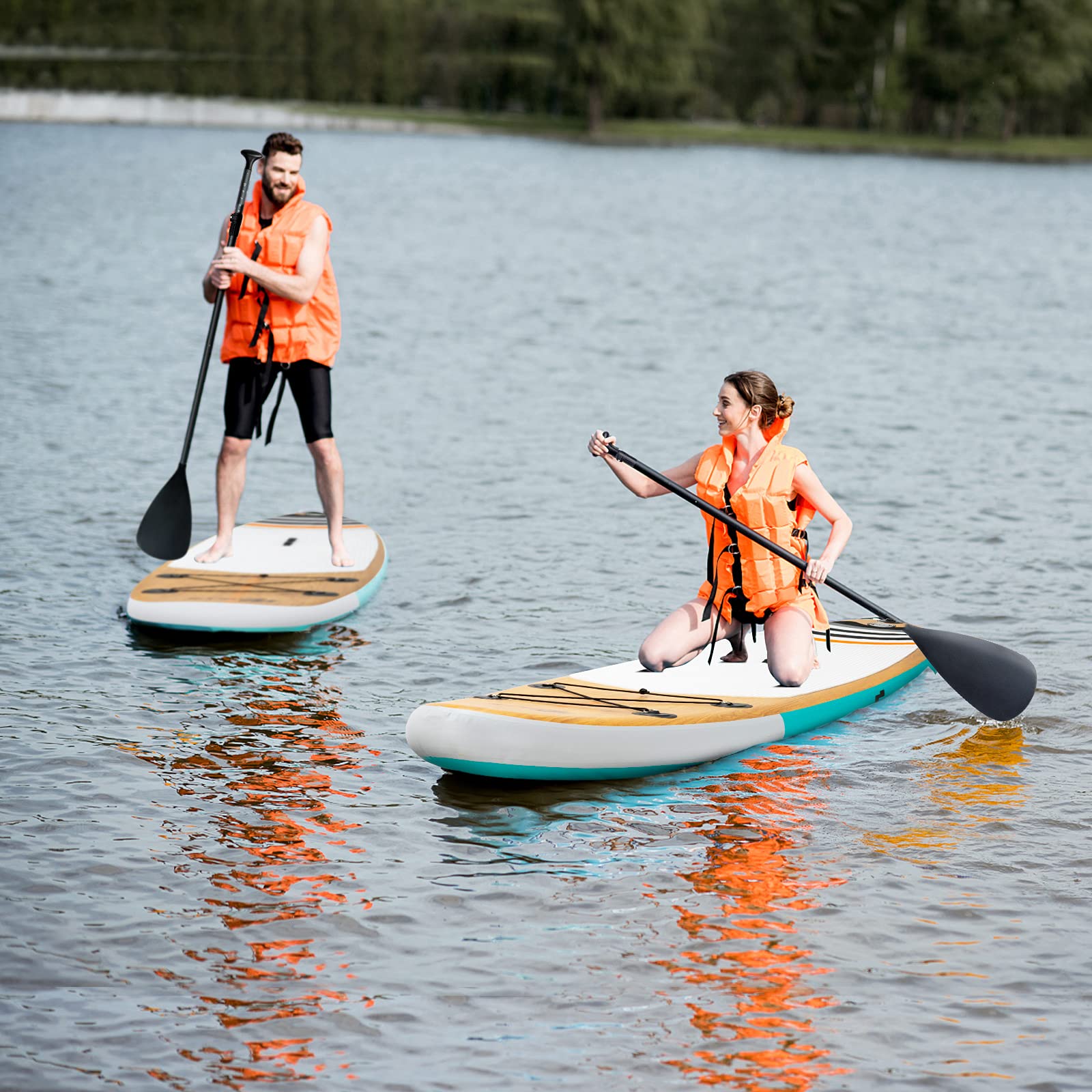 Goplus Inflatable Stand up Paddle Board Surfboard SUP Board with Adjustable Paddle Carry Bag Manual Pump Repair Kit Removable Fin for All Skill Levels, 6" Thick (Red, 10FT)