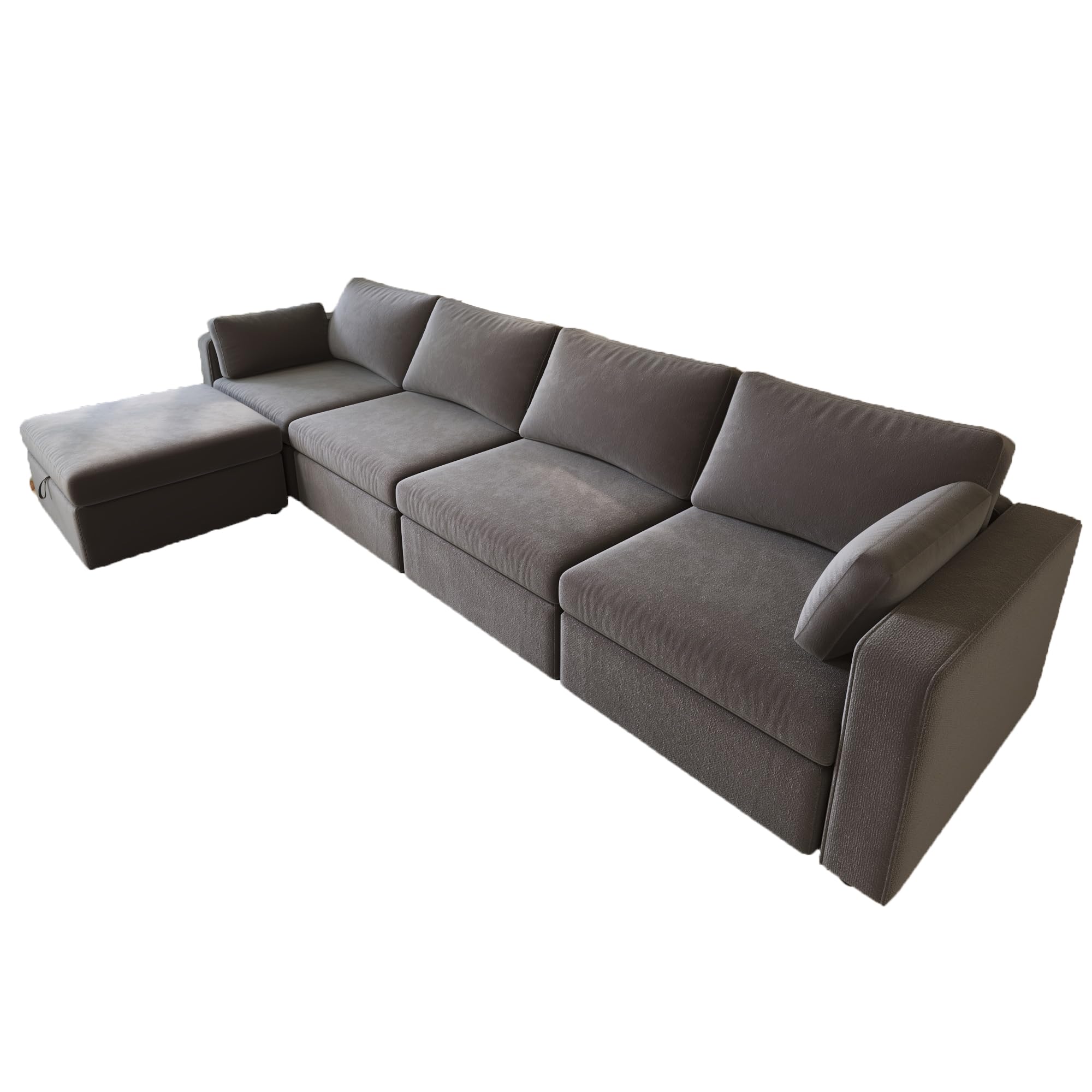 RENDGO Oversized Modular Sectional Sofa Convertible Linen Fabric Couch Set, L Shaped Couch with Reversible Chaise, 130 inch Width,5 Seat Modular Sofa with Storage Ottomans, Dark Grey