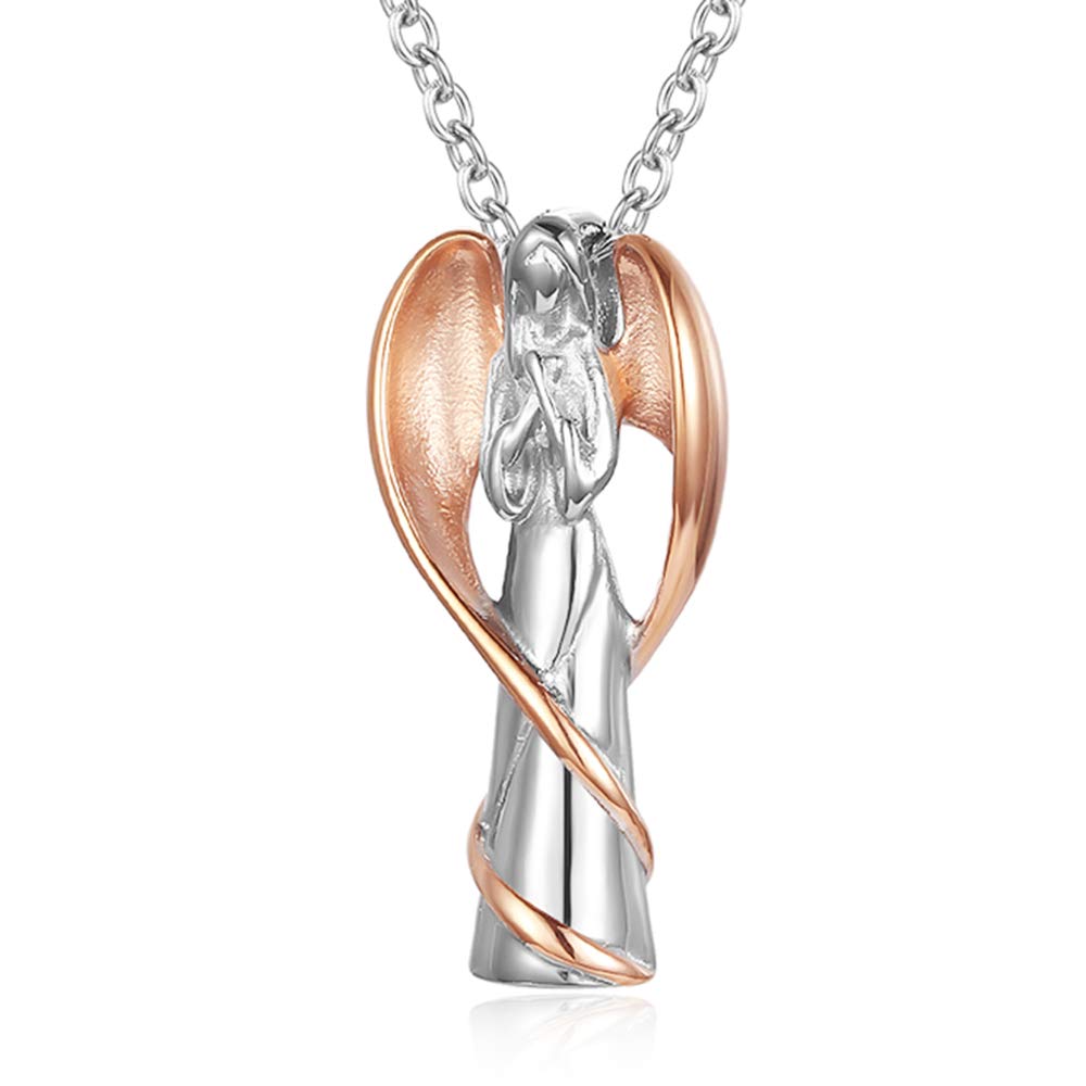 Gisunye Cremation Urn Necklace for Ashes Angel Wing Keepsake Locket Stainless Steel Cross Cremation Jewelry Waterproof Memorial Pendant