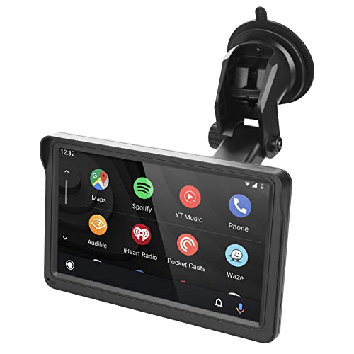 Portable Car Stereo with Wireless Apple Carplay and Android Auto - 7" Touchscreen Car Radio with Bluetooth | Mirror Link | Dash or Windshield Mounted