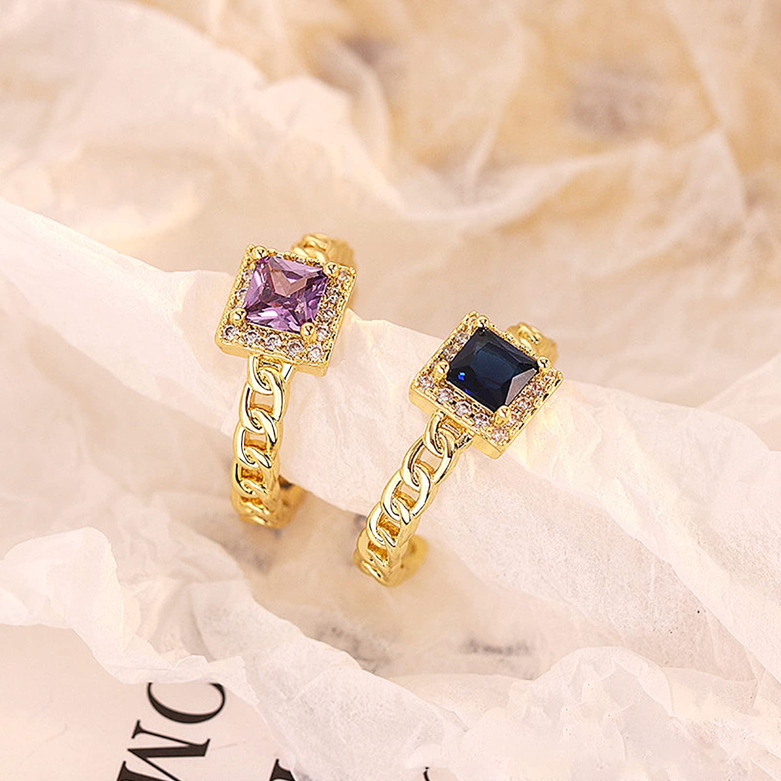 Konikit Purple Crystal Vintage Gold Plated Adjustable Open Created Ring Chain Ring for Valentine's Day