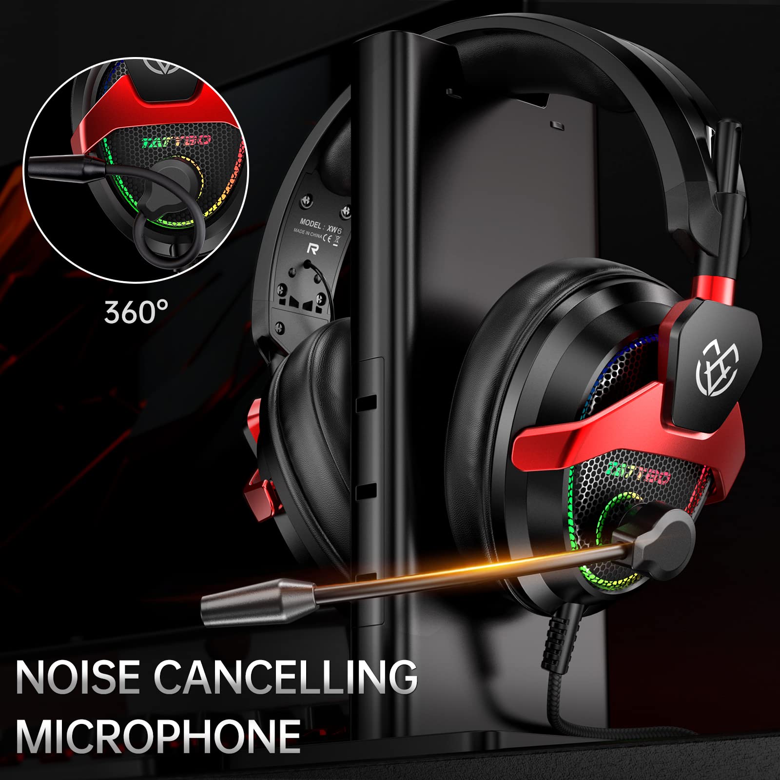 Gaming Headset for PS4 PS5 PC Xbox One, 7.1 Surround Sound PC Headset with Noise Cancelling Mic