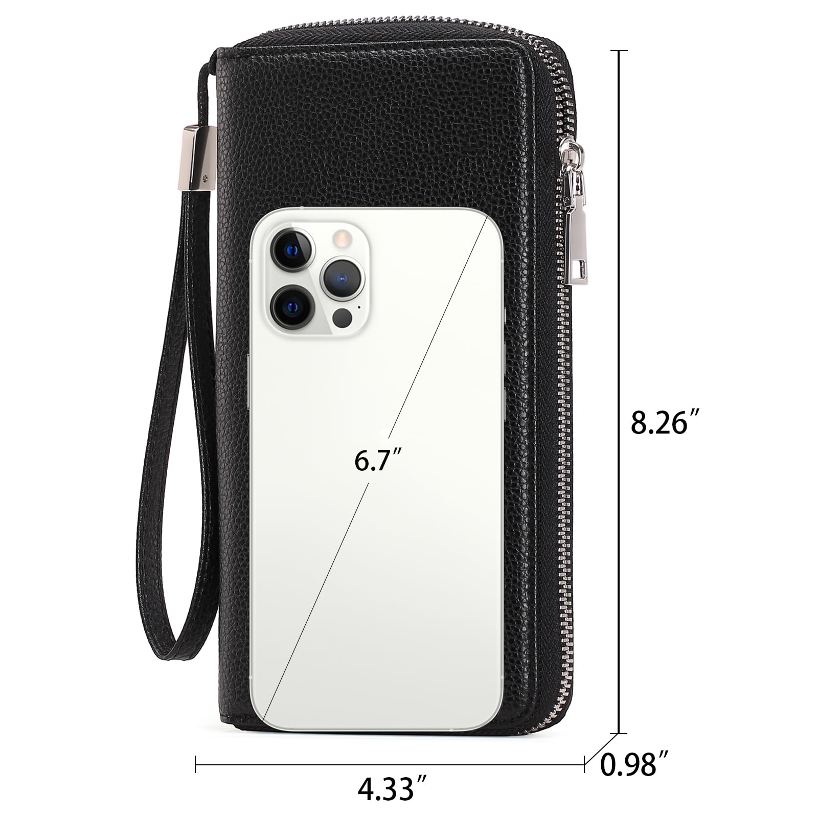 GOIACII Womens Wallet RFID Blocking Leather Zip Around Wallet Large Capacity Long Purse Credit Card Clutch Wristlet