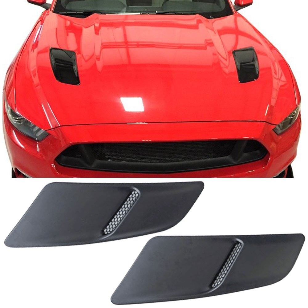 Front Hood Compatible With 2015-2017 Ford Mustang, GT Style PP Unpainted Hood Trim Scoop Vent Guards Heat Extractor Insert Vent By IKON MOTORSPORTS, 2016