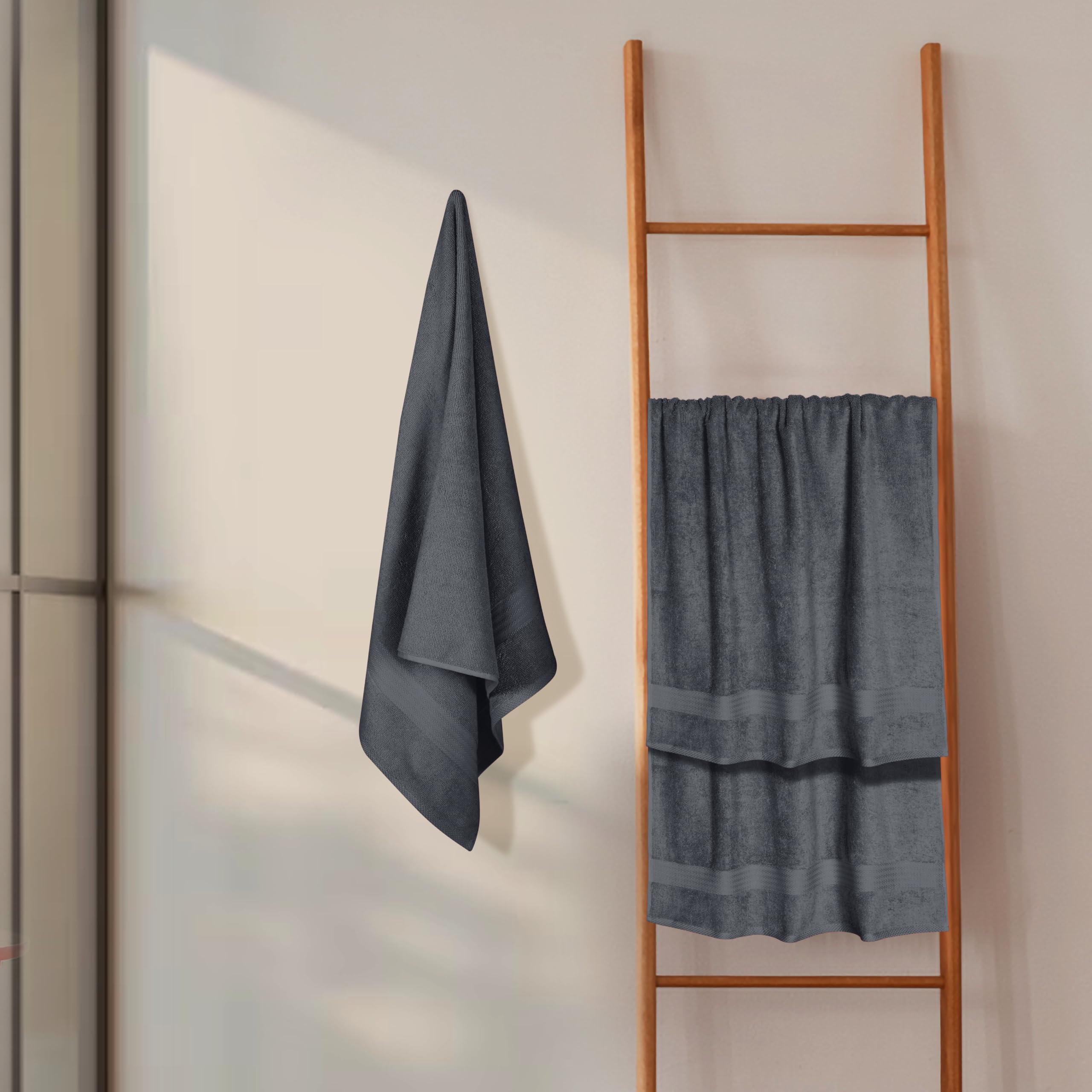GLAMBURG Premium Cotton 4 Pack Bath Towel Set - 100% Pure Cotton - 4 Bath Towels 27x54 - Ideal for Everyday use - Ultra Soft & Highly Absorbent - Charcoal