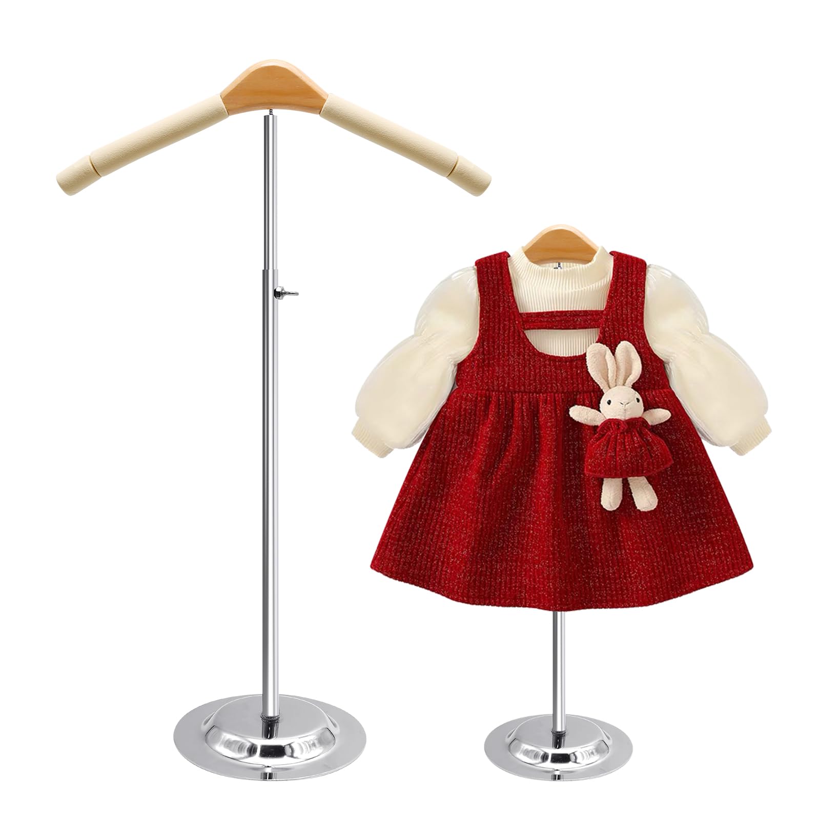 ZUDKSUY Adjustable T-Shape Clothes Display Rack Children's Clothing Clothes Rack Flexible Shoulder Rack Shirt Rack Retractable Size (16"~28") Khaki Metal Hanger