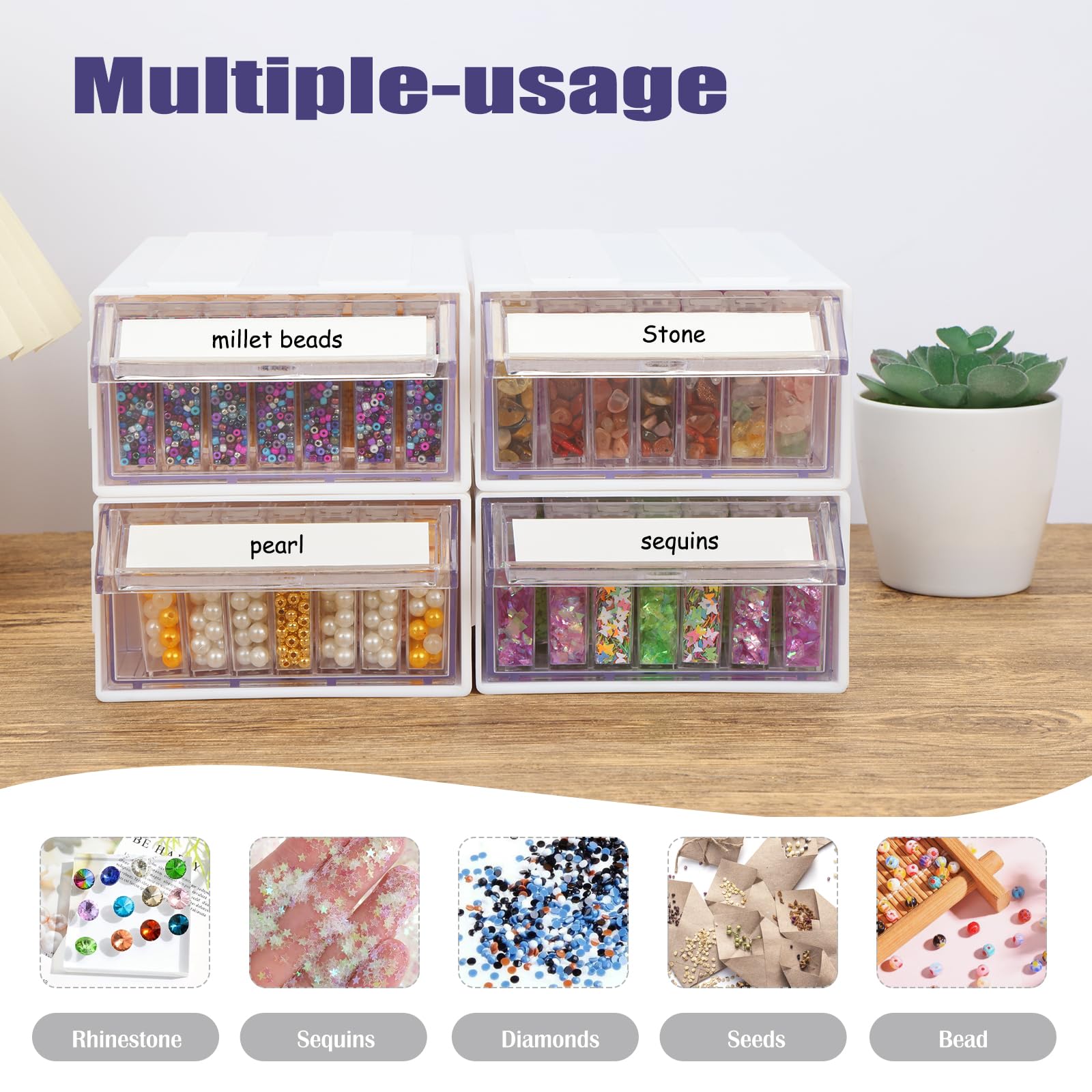 Quefe Diamond Painting Storage Containers, 148 Slots, Portable Bead Organizer, Storage Box Stackable Arts & Crafts Organizers for DIY Diamond Art Craft Jewelry Bead Storage