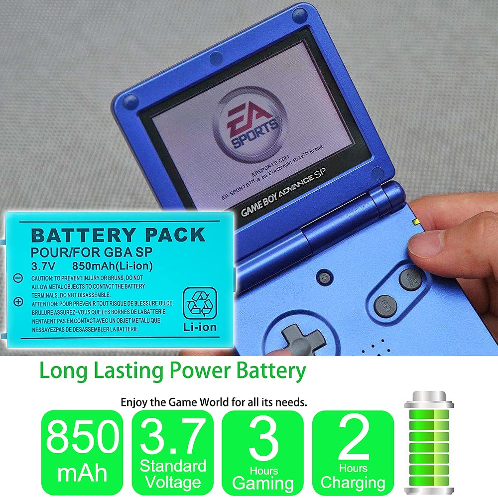 Gameboy Advance SP Battery, TFSeven 1Pcs Nintendo GBA SP Replacement Battery 850mah 3.7V Rechargeable Lithium Ion for Nintendo GBA Sp Gameboy Anvance SP