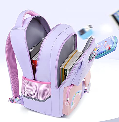 Rxudurp Pink Kids Unicorn Backpack For Girl,Cartoon Large Capacity Elementary Bookbag Lightweight Causal Travel Bag With Lunchbag