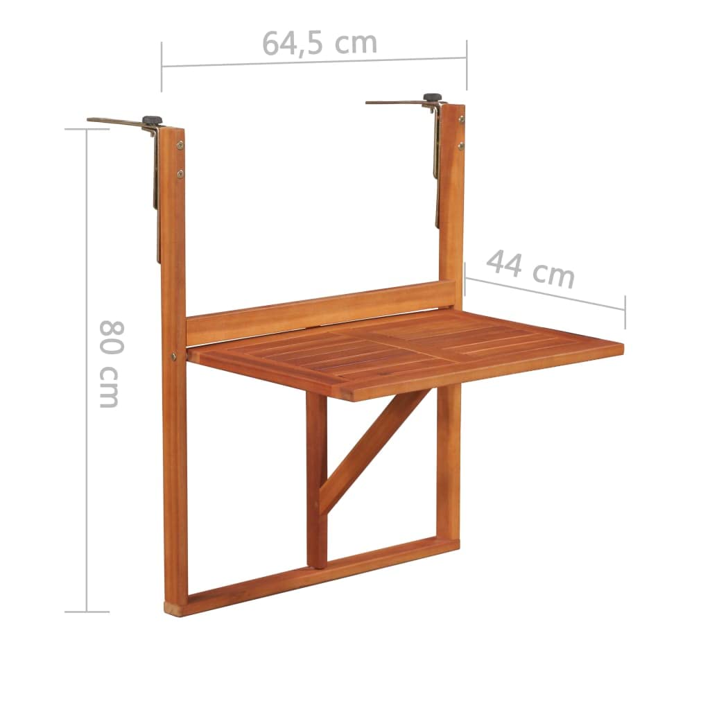 vidaXL - Foldable Hanging Balcony Table - Solid Acacia Wood - Weather Resistant Outdoor Furniture - Coffee Table/Worktop - Easy Assembly