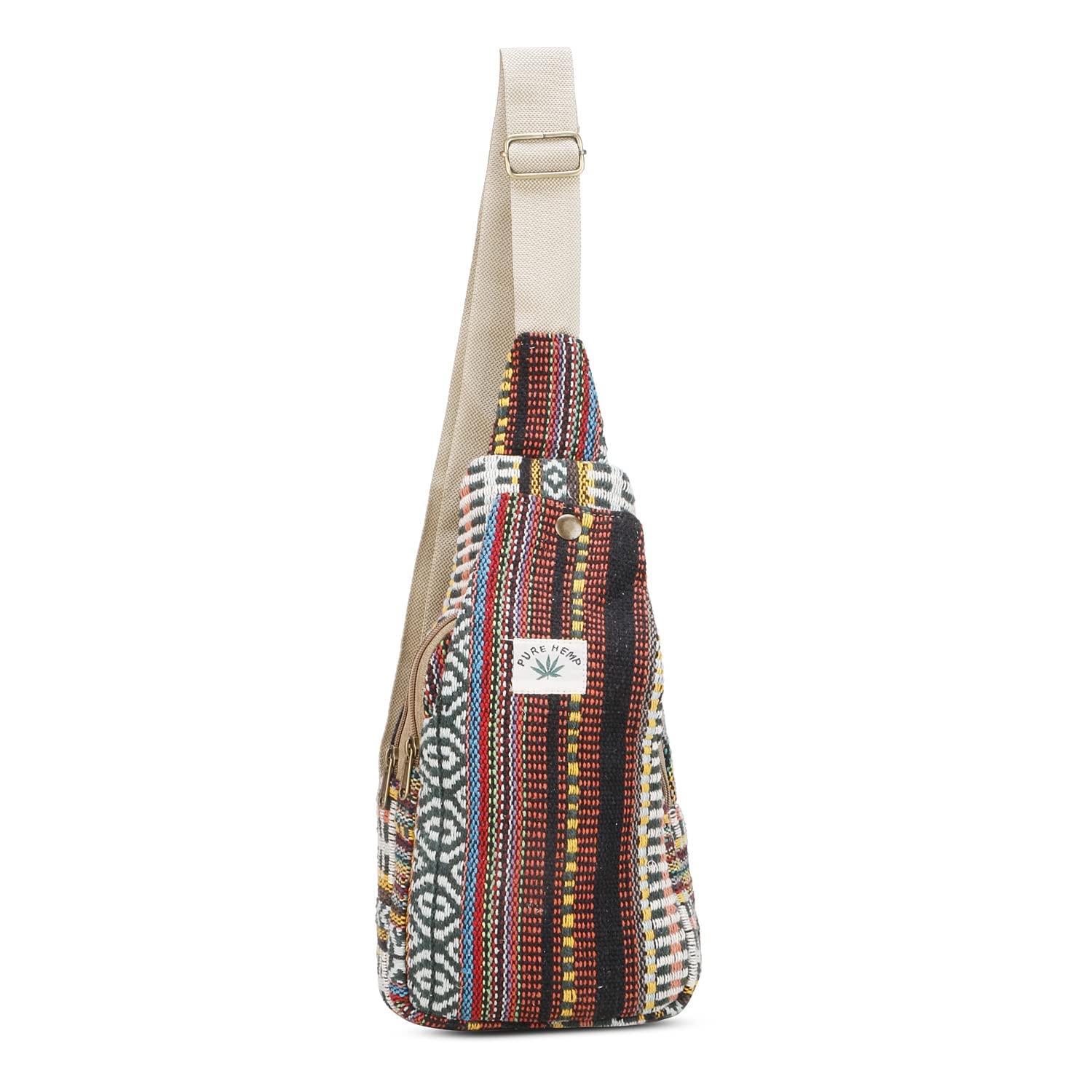Suman Enterprises Hemp Sling Backpack- Hemp Cross body Bag- Hemp Shoulder Backpack Adjustable Strap for Men & Women (Multi-2)