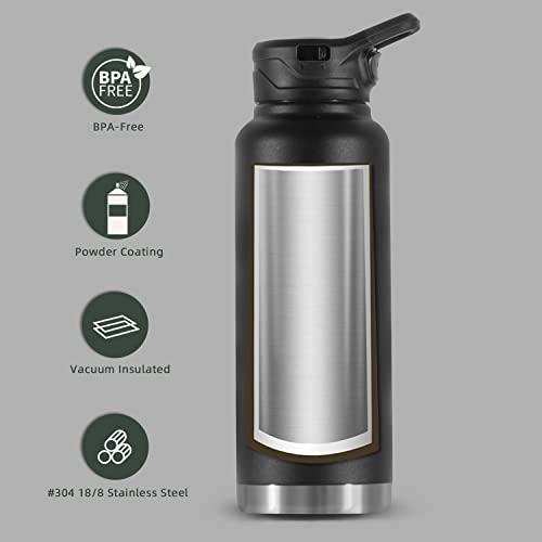 IDEUS Insulated Stainless Steel Water Bottle with 2 Leak-Proof Lids, Thermal Water Flask for Hiking Biking, 40oz, Green