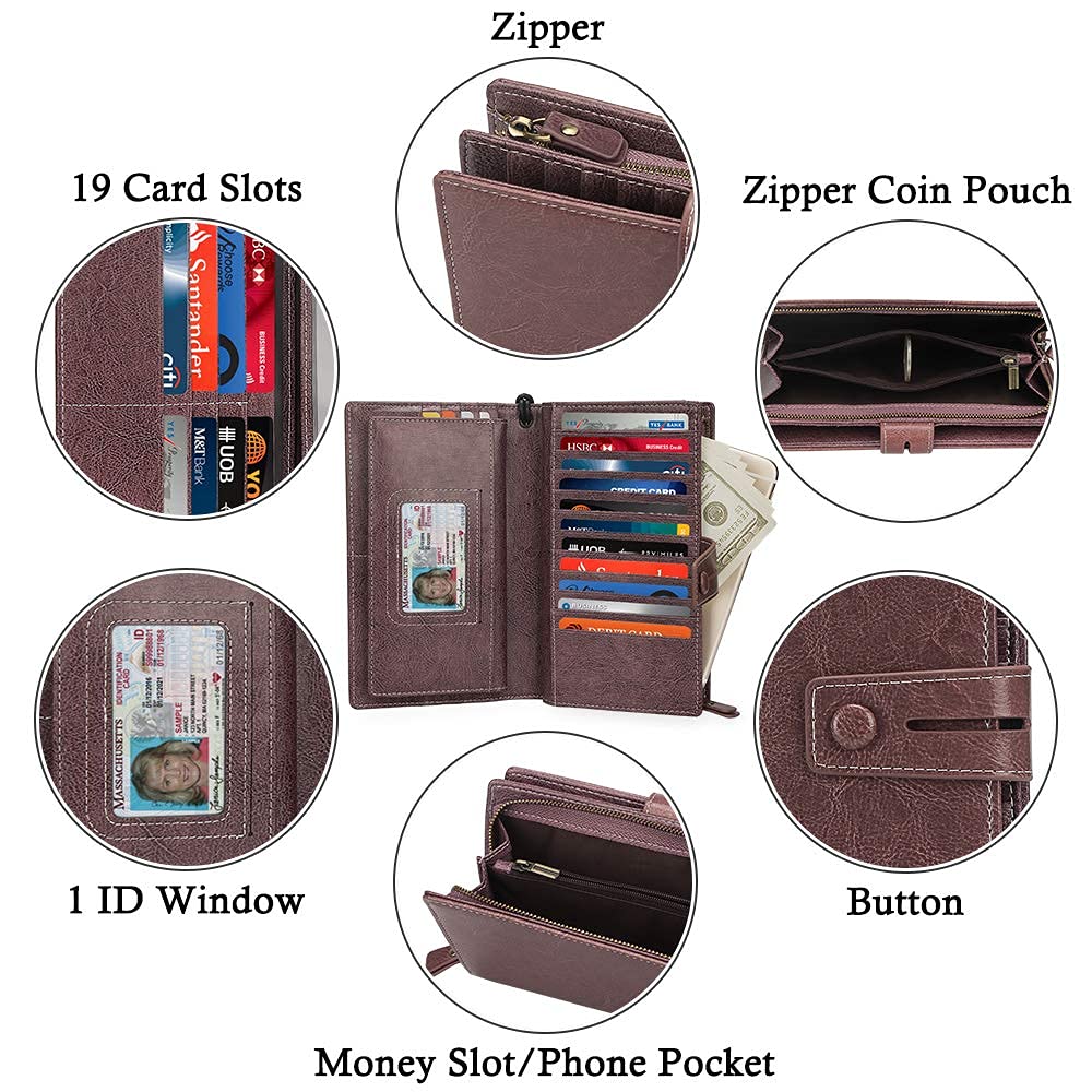 FT FUNTOR Women's Big Fat RFID Blocking Wallet Leather Zip Around Clutch Large Purse Phone Organizer Wristlet purple