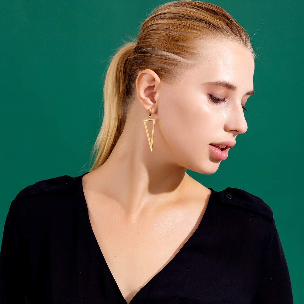 Gold Triangle Dangle Drop Earrings Big Geometric Dangle Earrings Metal Statement Earrings Stainless Steel Dangling Earrings Jewelry For Her Gift