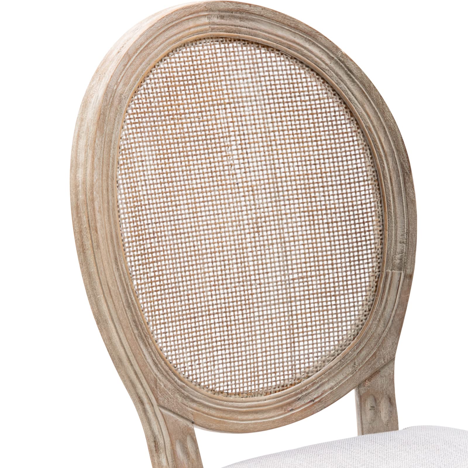 French Retro Dining Chairs Set of 2 Distressed Wood Chairs with Cane Mesh Round Back, Upholstered Seat Chairs for Dining Room/Living Room Kitchen (Gray)