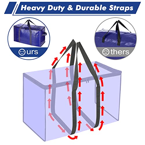 Uhogo Moving Bags Heavy Duty - 6 Pack Extra Large 110L Storage Bags with Strong Handles and Zippers - Durable, Waterproof and Space-Saving Alternative to Moving Boxes (Blue)
