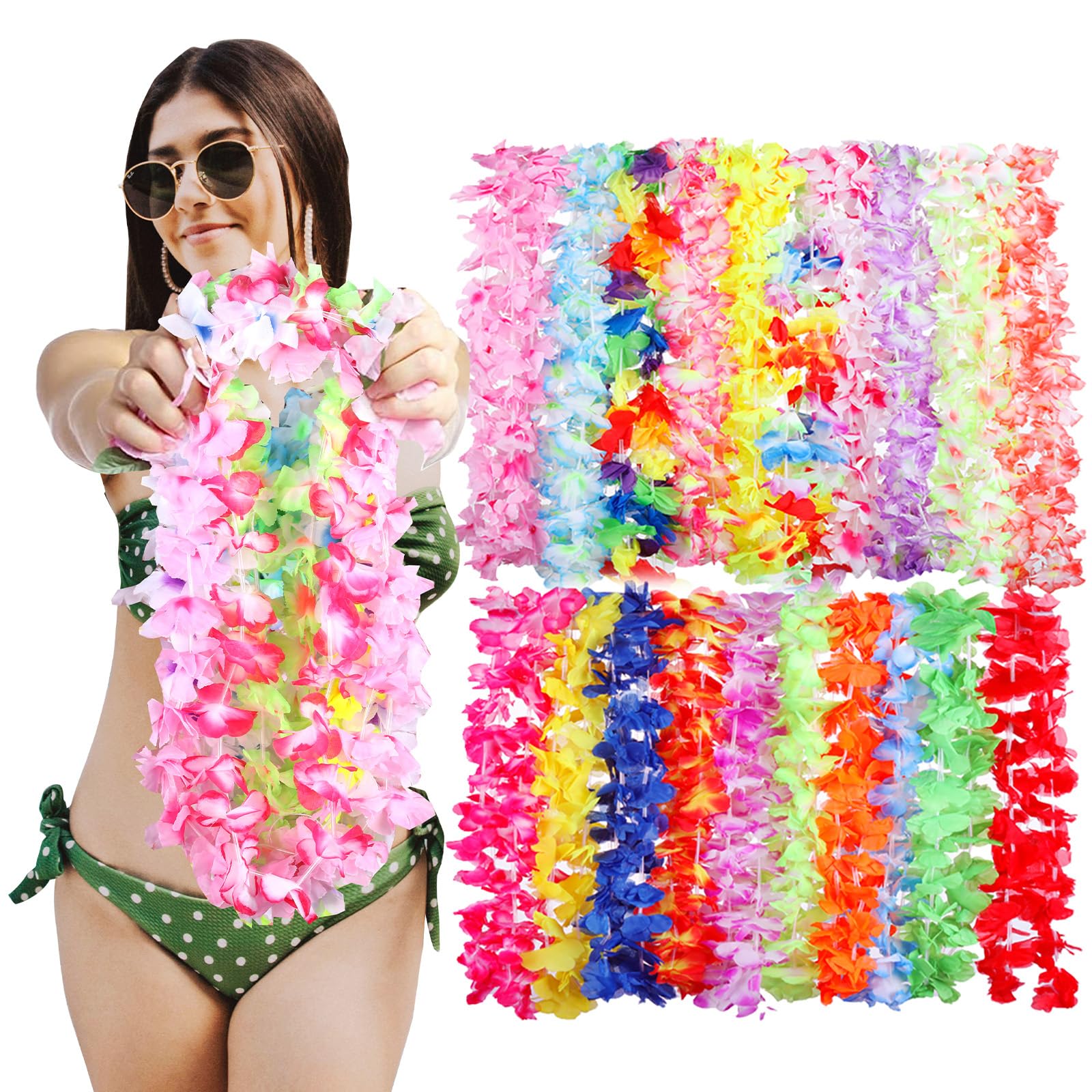 TSMJUWND Hawaiian Leis 50 Counts Hawaii Flower Leis for Adults and Kids Luau Party Decorations