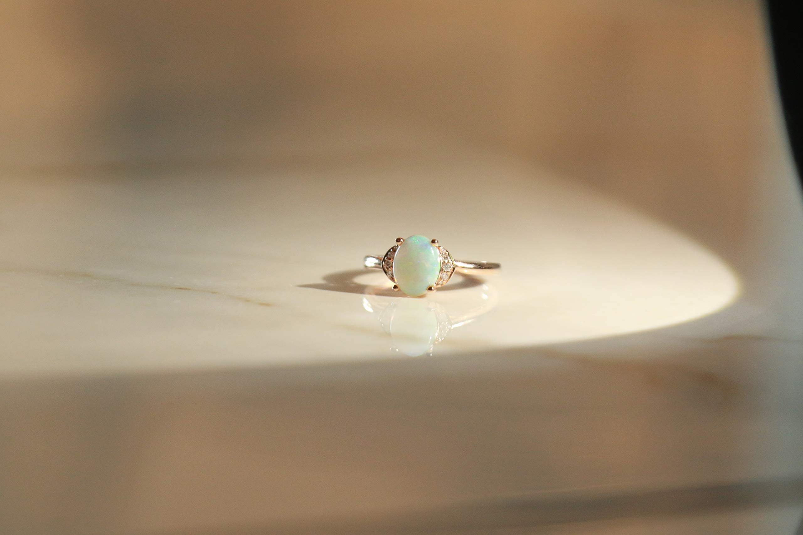 Gin & Grace 10K Rose Gold Natural Australian Opal & Diamond (I1,I2) (Size 10) Propose Promise Ring for Women