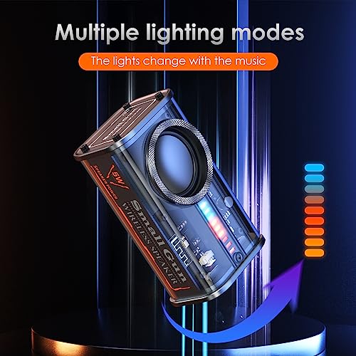 Portable Bluetooth Speaker with Lights, Transparent Wireless Mini Bluetooth Speaker with TWS, Perfect Small Speaker HD Sound and Bass for Office, Home, Shower, Room, Bike, Car (Black)
