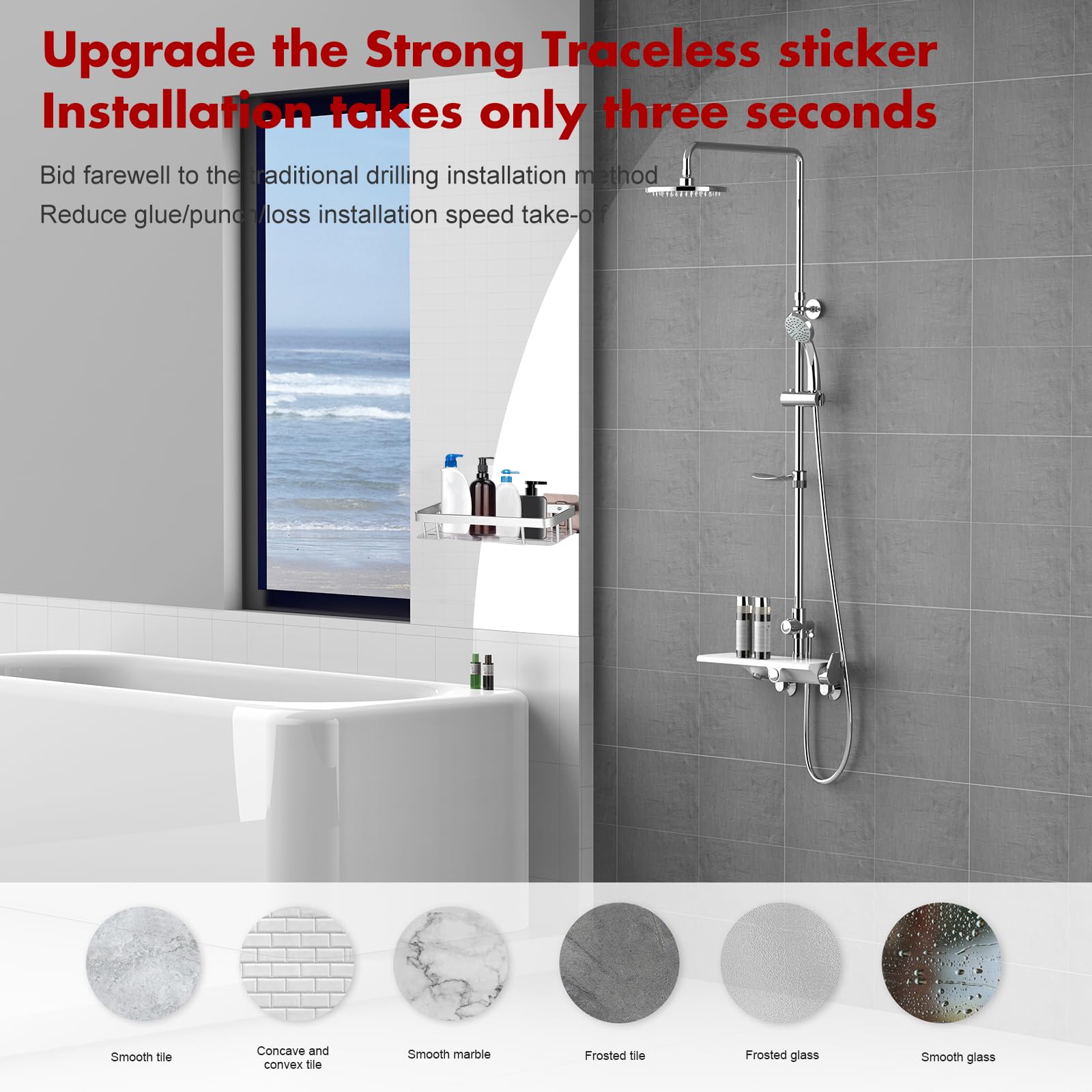 sumdepot Shower Shelf, Shower Caddy Basket Shelf with Adhesives, Rustproof and Waterproof Shower Racks for Inside Shower, Wall Mounted Bathroom Shower Storage Organizer, Stainless Steel, 2 Pack