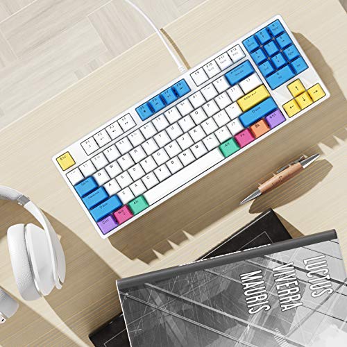 havit Mechanical Keyboard Tenkeyless, Wired Compact PC Keyboard with Number Pad Red Switch Gaming Keyboard 89 Keys for Computer/Laptop (White)