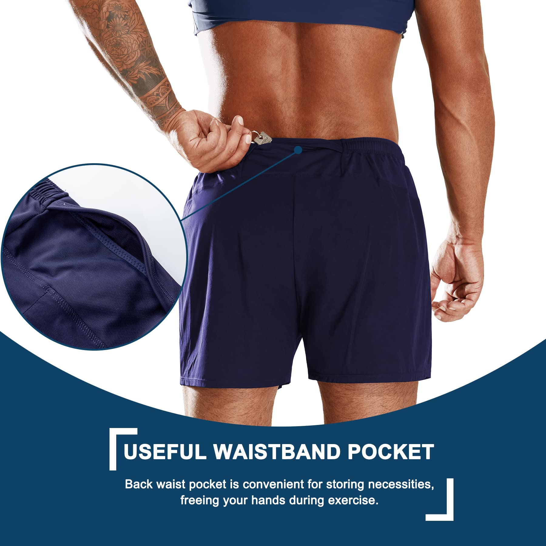 HAENPISY Mens Workout Shorts with Compression Liner Quick Dry Lightweight 2 in 1 Athletic Running Shorts Back Pocket(Small, Navy)