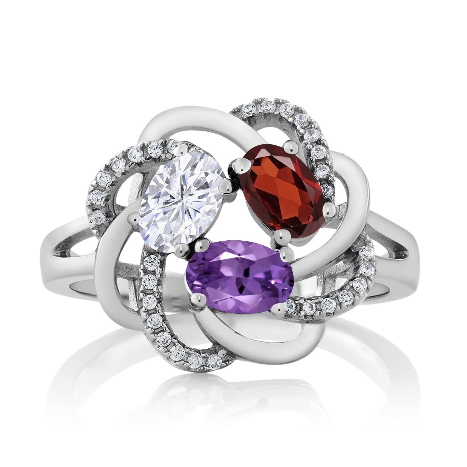 Gem Stone King 925 Sterling Silver Promise Customized and Personalized Build Your Own 3 Birthstone For He Engagement Flower Blossom Ring For Women (Size 9)