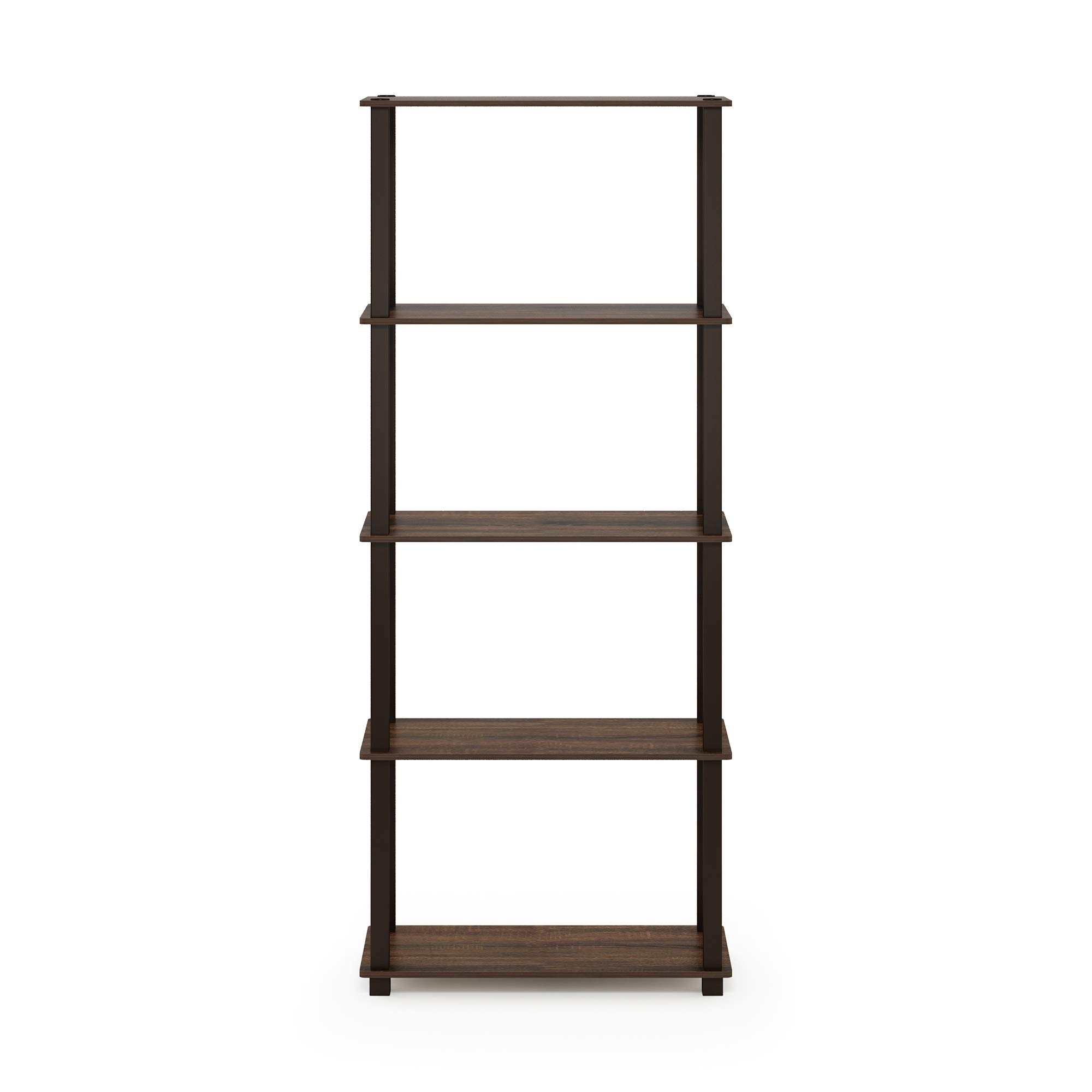 Furinno Turn-N-Tube 5-Tier Multipurpose Shelf / Display Rack / Storage Shelf / Bookshelf, Square Tubes, Walnut/Brown