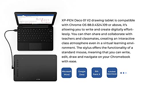 XPPen Deco 01 V2 Graphics Tablet 10x6.25 Inch Drawing Tablet 8192 Levels Pressure Battery-Free Pen with Tilt Function Android/Chromebook Supported Online Teaching Tablet