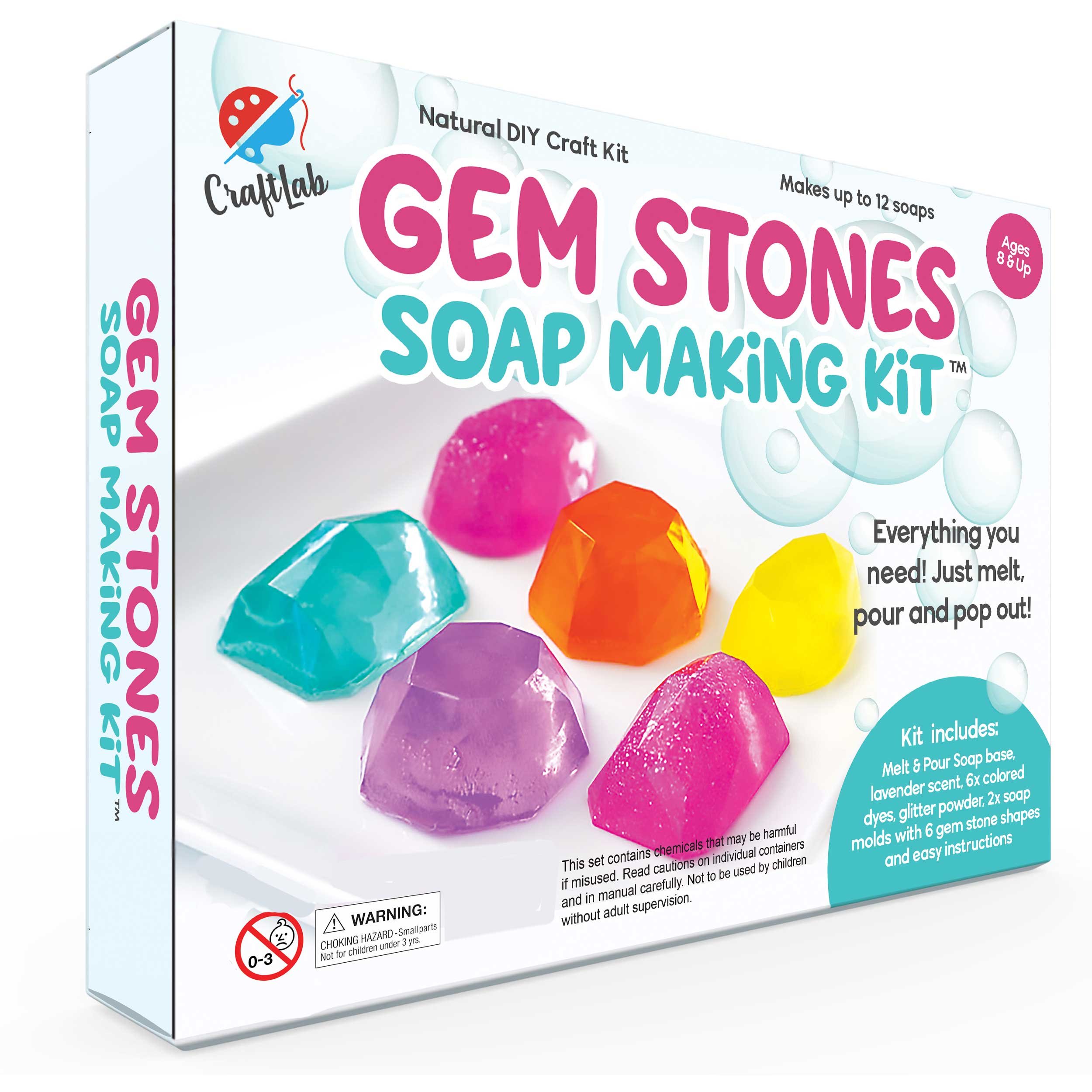 Gem Stones Soap Making Kit, Soap Molds, DIY Arts & Crafts Project, Gift & STEM Science Experiment for Kids Girls Boys Ages 8-12 and Up