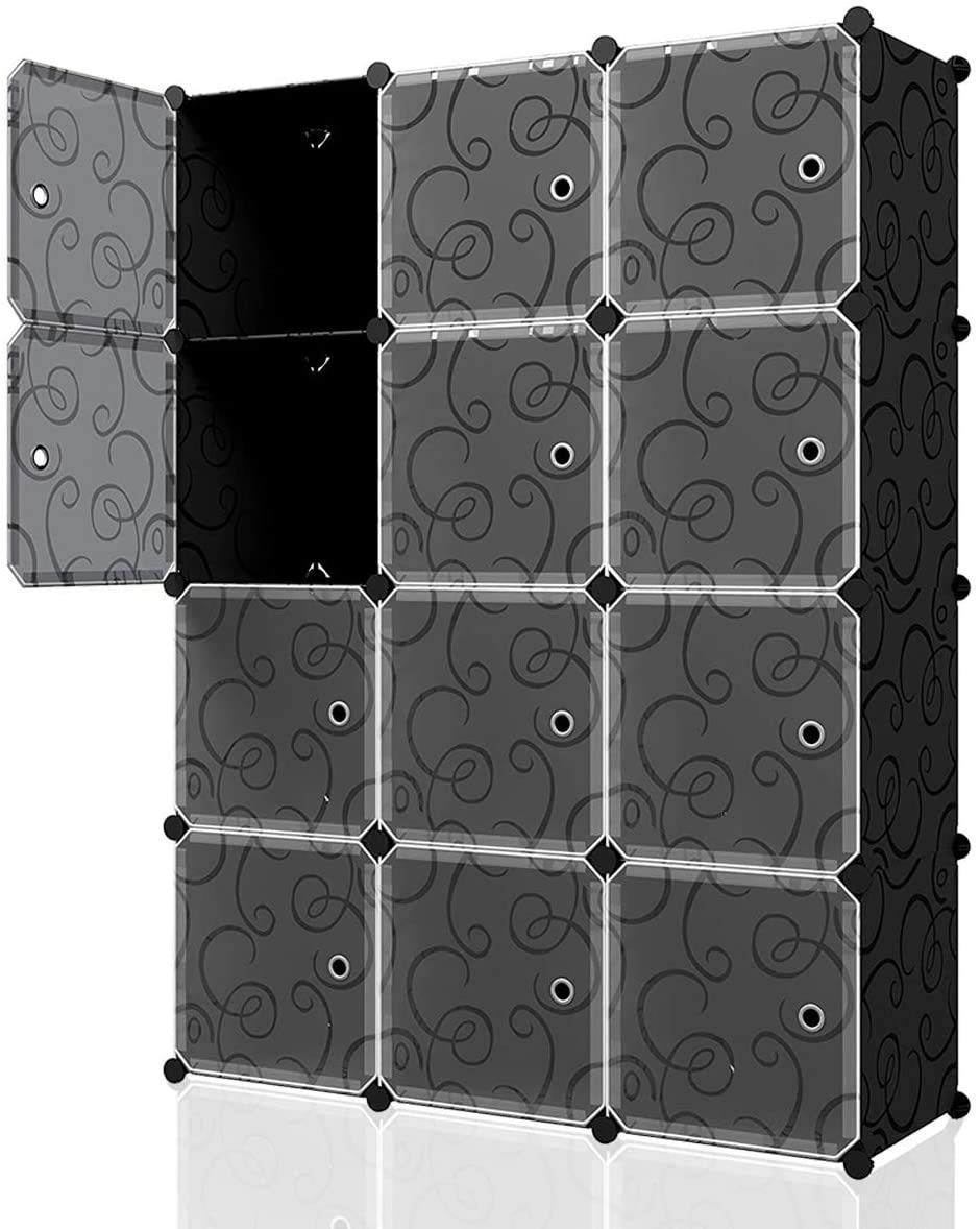 GREENSTELL Cube Storage Organizer, 6-Cube Closet Organizer, DIY Plastic Storage Cubes Organizer, Modular Storage Cabinet Book Shelf Shelving for Bedroom, Living Room, Office Black