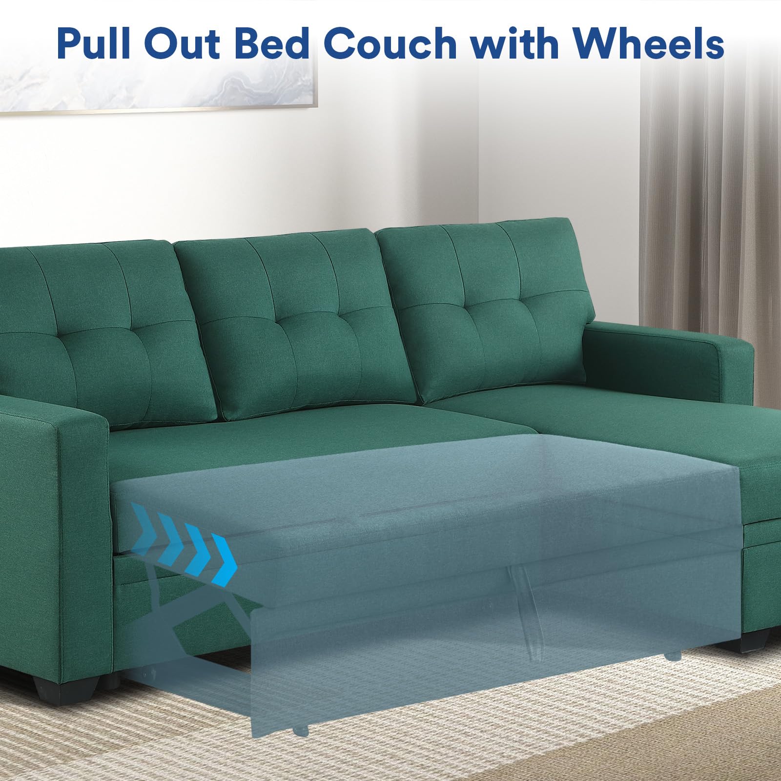 Rovibek 4-in-1 Convertible L Shaped Couch with Pull Out Bed and Storage, Sectional Sleeper Sofa with Reversible Chaise for Living Room, Apartment, Bedroom, Office