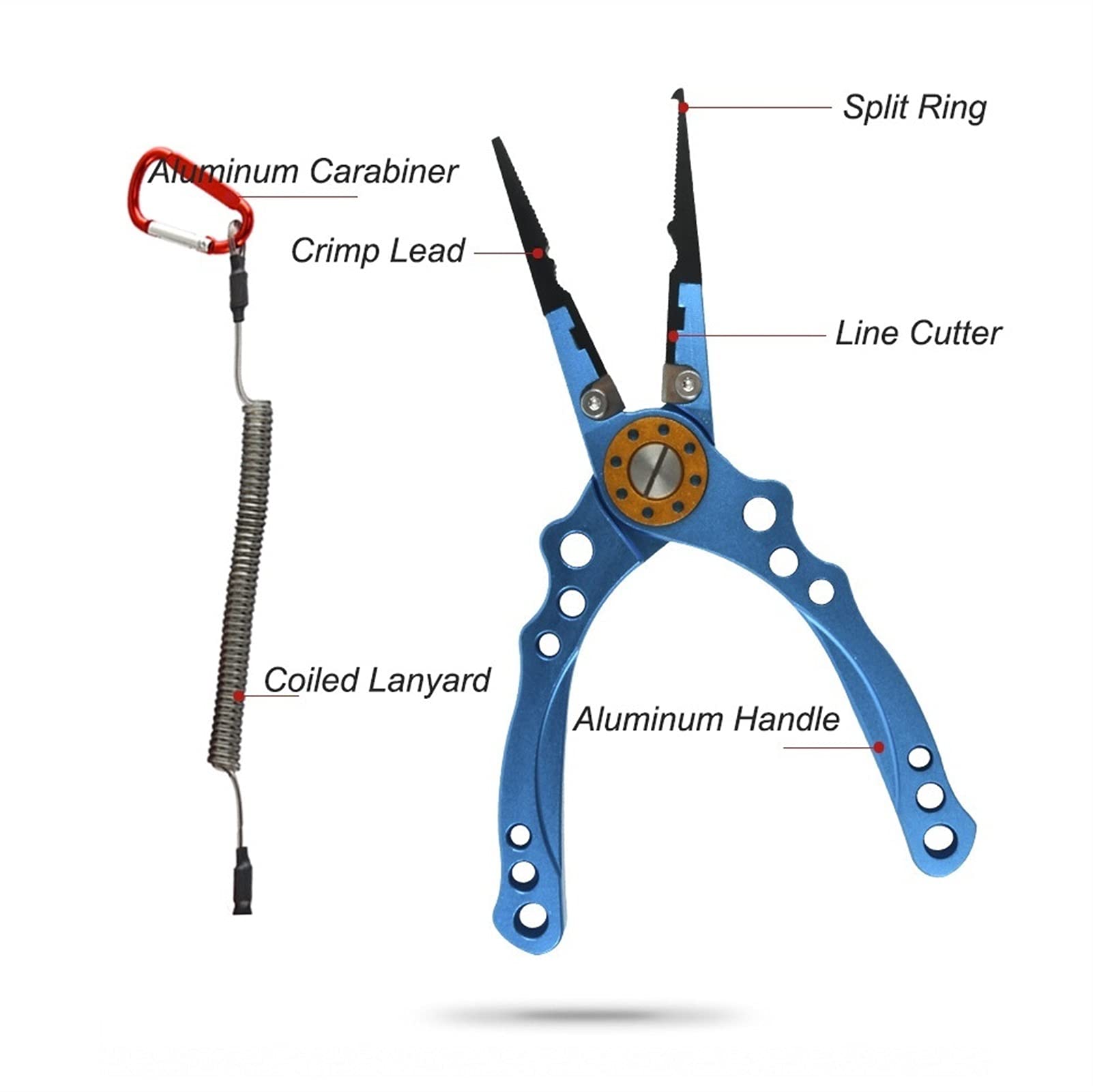 HSLINU Aluminum Fishing Pliers Muti-Function Lightweight Fishing Tackle Pliers Hook Remover Tool Kits and Accessories for Cut Line, Spilt Ring, Remove Hook, Crimp Sleeves (Color : Black)