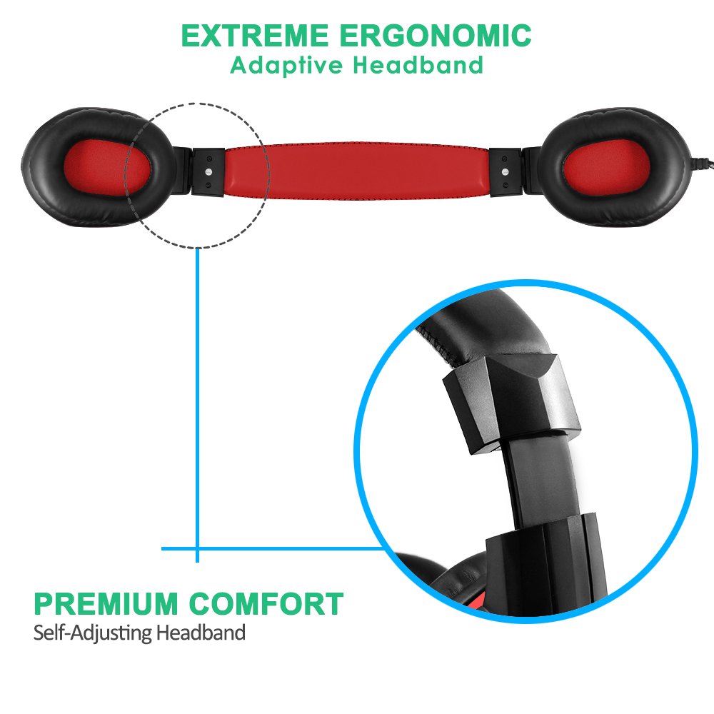 Gaming Headset,DLAND 3.5mm Wired Bass Stereo Noise Isolation Gaming Headphones with Mic for Laptop Computer, Cellphone, PS4 and so on- Volume Control (Black and Red)