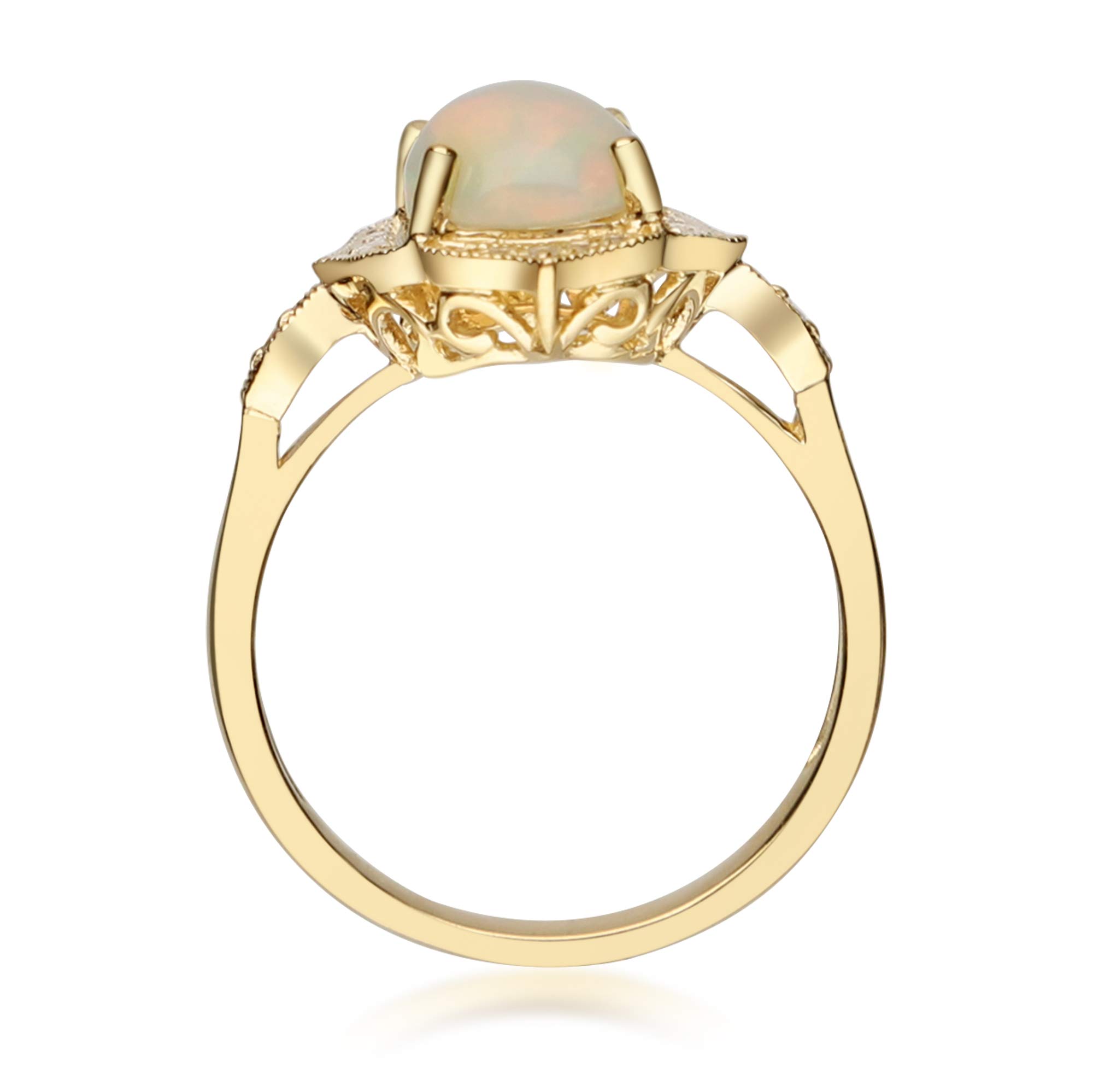 Gin & Grace 14K Yellow Gold Natural Ethiopian Opal Ring with Real Diamonds|Ethically, authentically & organically sourced (Cushion-cut) shaped opal hand-crafted jewelry for her |