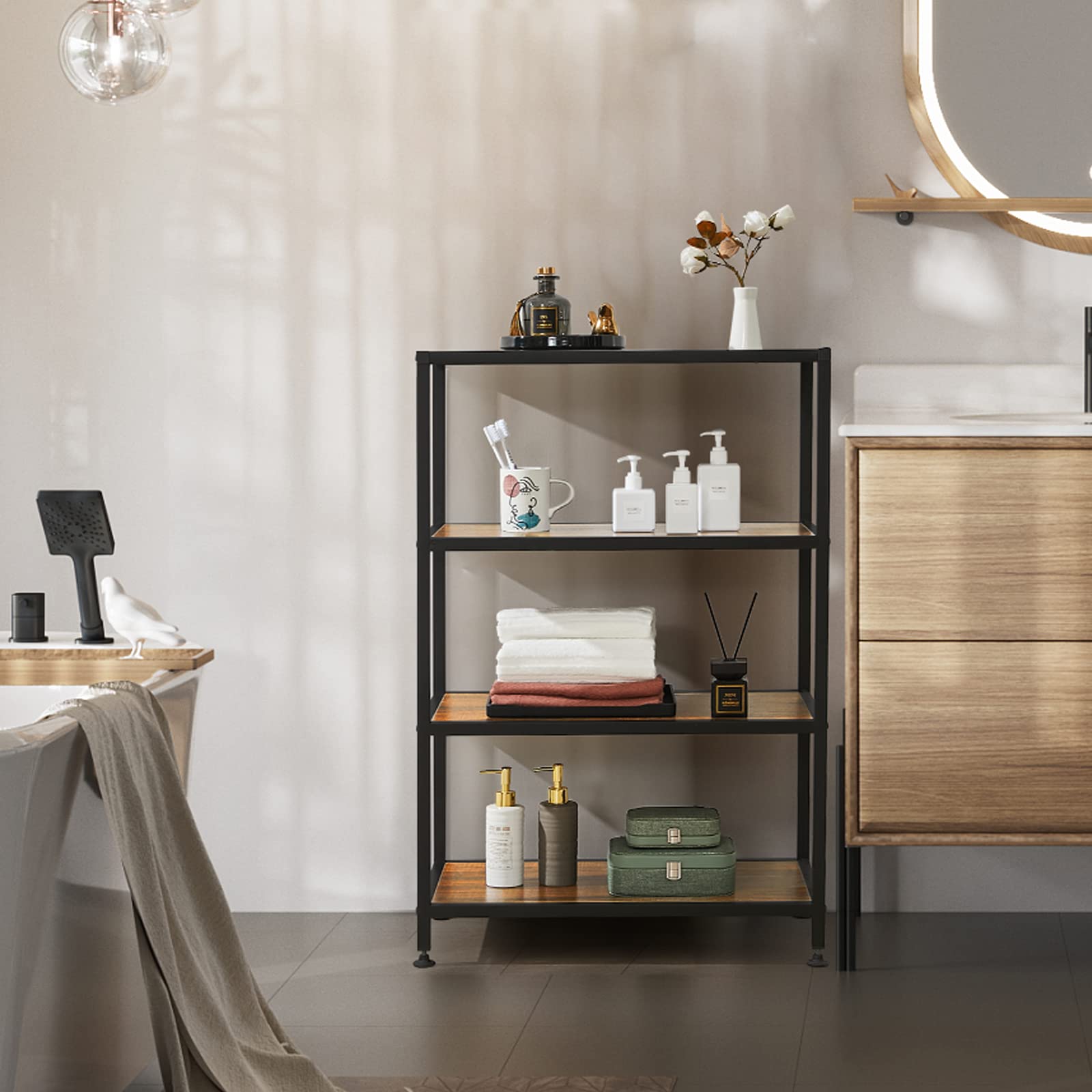 GreenForest Industrial Bookshelf 4 Tier Rustic Bookcase Metal Frame for Home and Office, Walnut