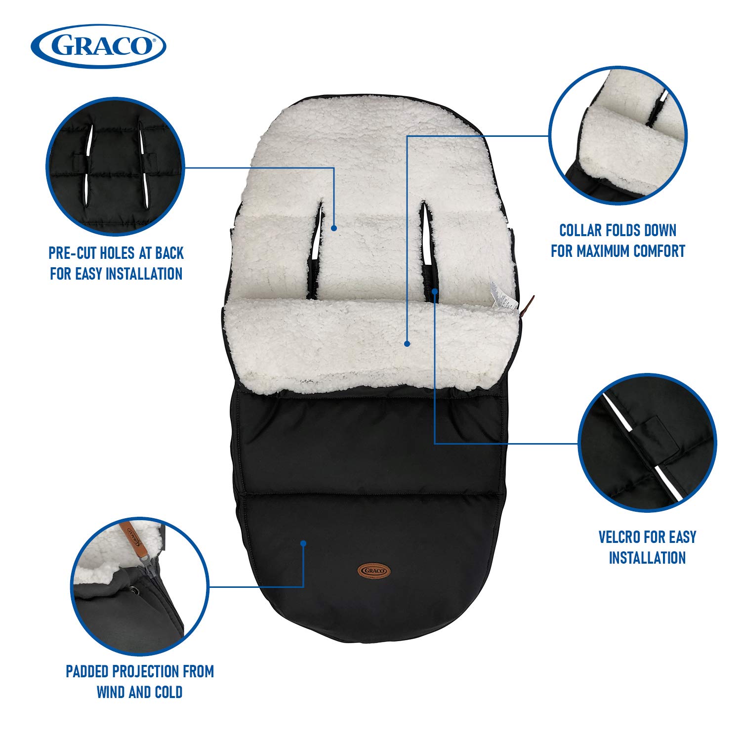 Graco Deluxe Stroller Footmuff Sleeping Bag with Sherpa Lining, Universal Size