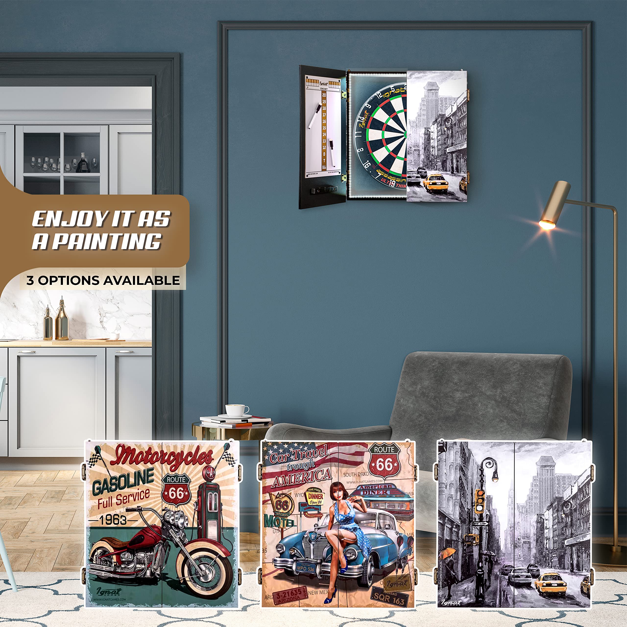 IgnatGames Dart Board Professional Set - Competition Size Kenyan Sisal Dart Board for Adults with 6 Professional Steel Darts - Staple-Free Ultra-Thin Wire Spider Dartboard + Accessories & Mounting Kit