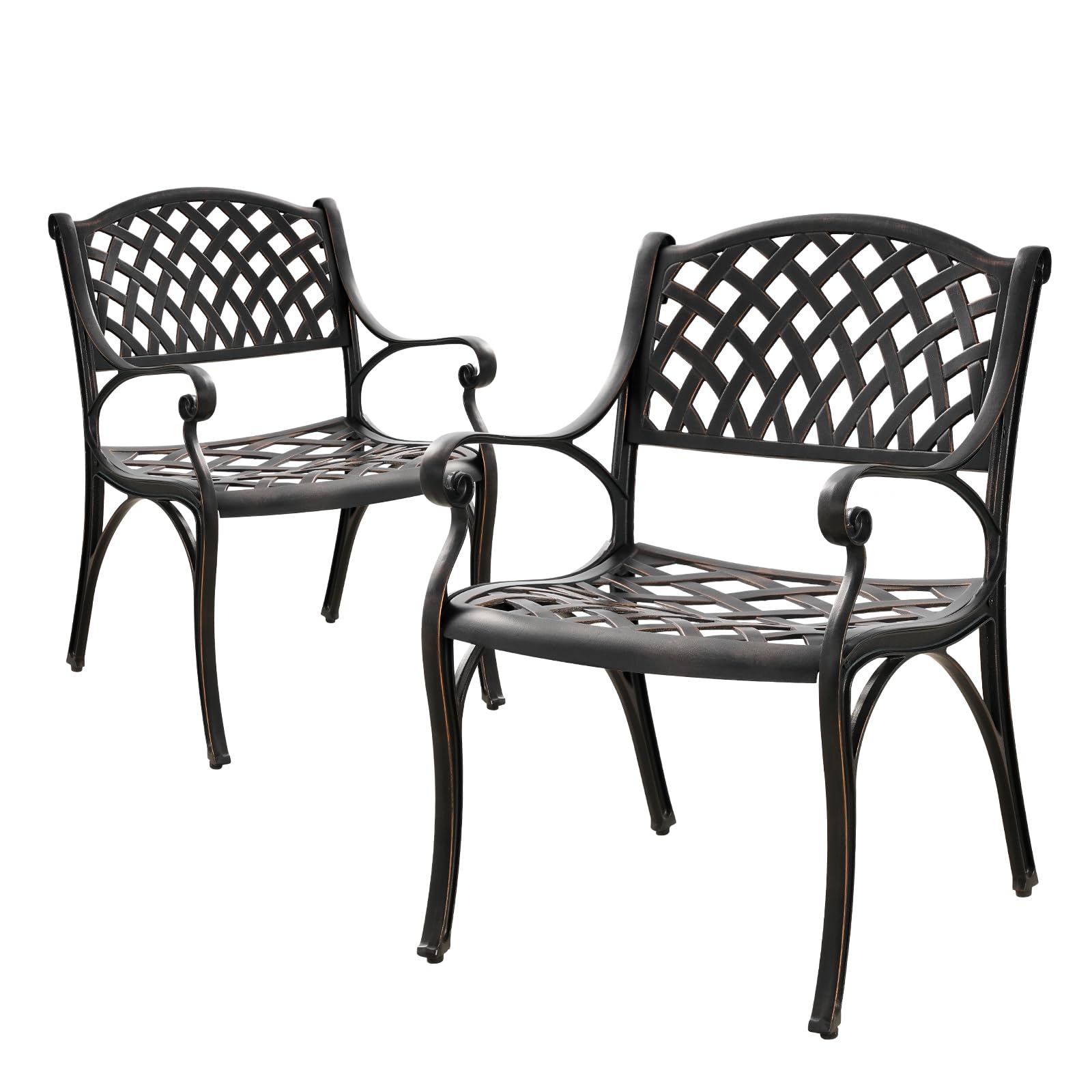 PATIO-IN Patio Bistro Chairs Set of 2 Cast Aluminum Patio Dining Chairs,Outdoor Dining Chairs with Armrest,All Weather 2 Piece Bistro Patio Dining Chair for Balcony, Backyard, Garden,Bronze