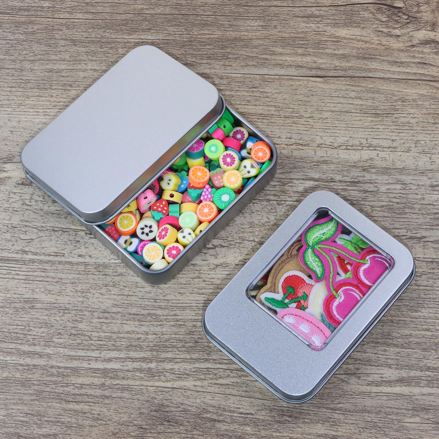 Tupalizy 4PCS Small Storage Containers Metal Tin Box with Lids for Organizing Candy Beads Paper Clips Nuts Bolts Craft Projects Candles Gifts Balms Keys Clear Rectangular Case Organizer Kits, 4 Styles