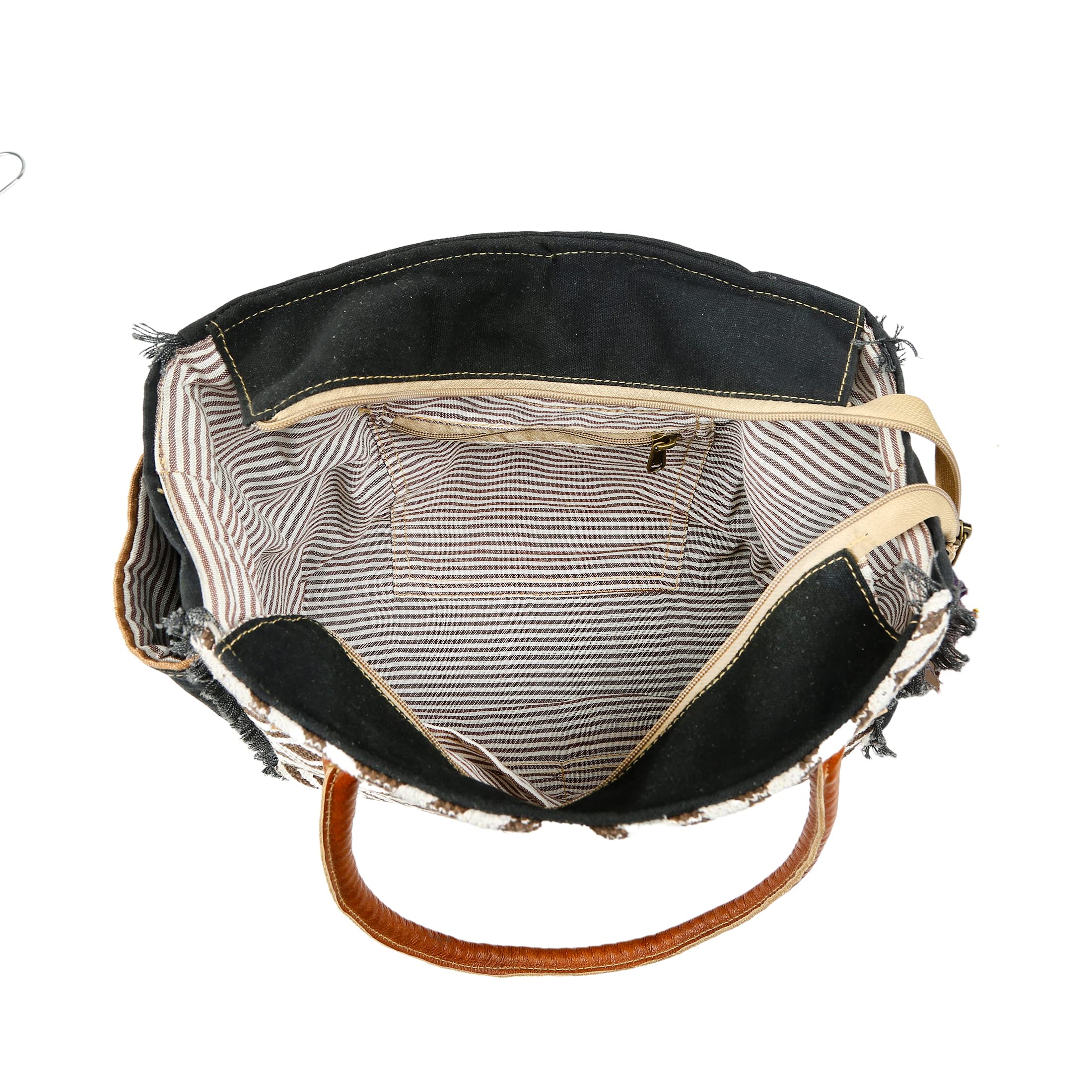 KPL Sel De Mer Upcycled Canvas and leather Hand Bag Cowhide Tote Bag shopping bag carry on leather bag