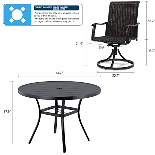VICLLAX All Weather Patio Dining Set Includes 42" Round Patio Table and 4 Outdoor Swivel Wicker Chairs for Lawn Garden, Patio Table and Chairs Set, Outdoor Dining Set for 4, Black Table