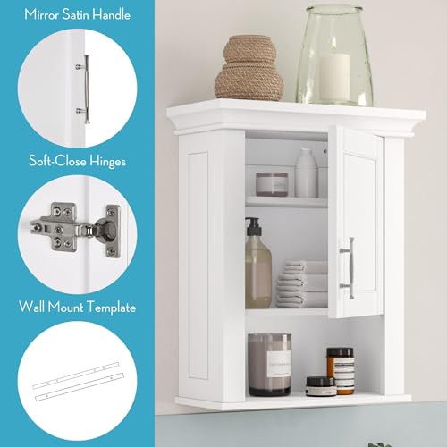 RiverRidge Somerset Single Door Wall Cabinet - Bathroom Medicine Cabinet with Inset Door, Coved Top Shelf, 2 Interior Shelves & Open Display Shelf β Elegant Bathroom Cabinet for Expanded Storage