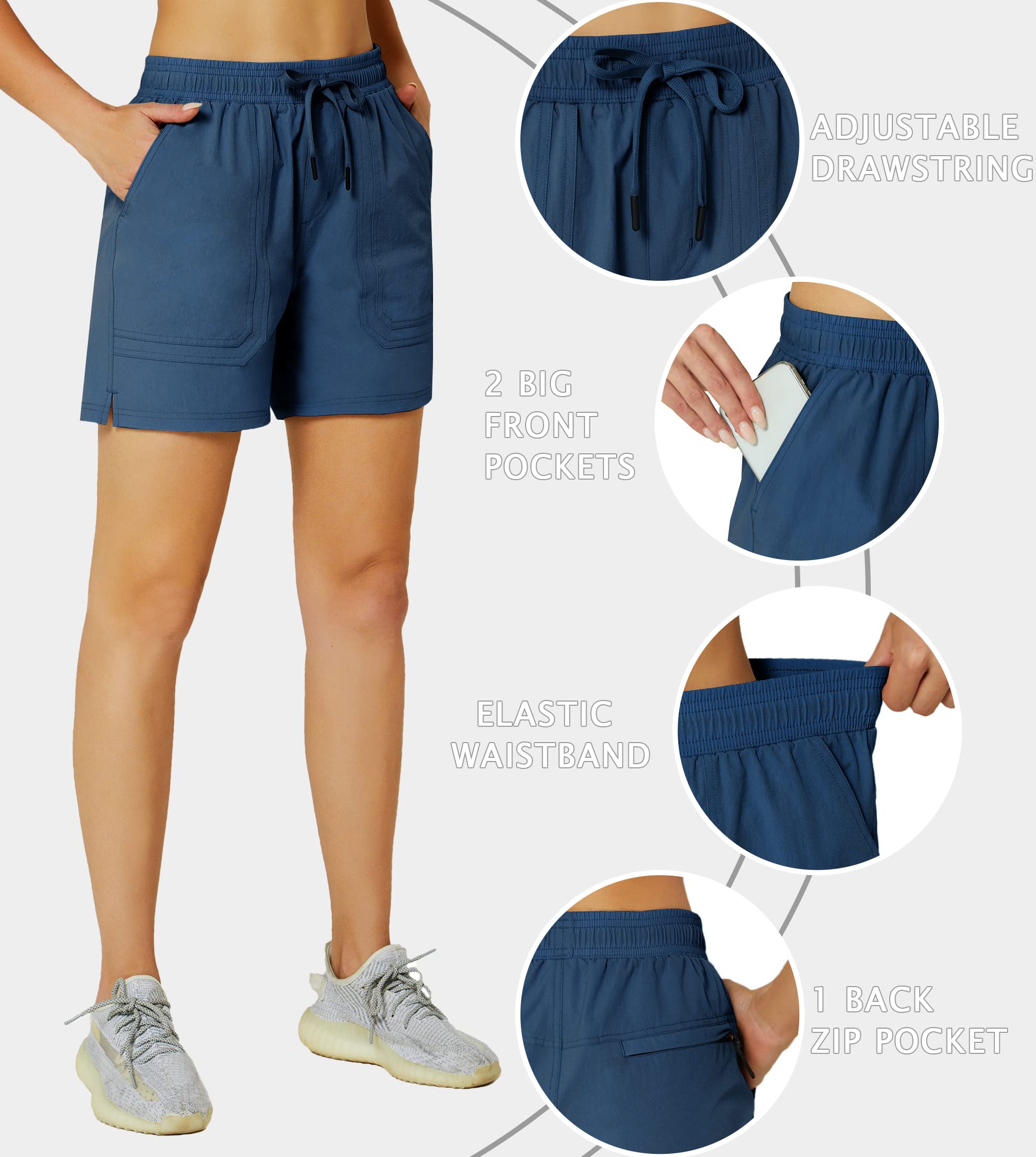 KPSUN Women's 5 Inches Hiking Cargo Shorts Quick Dry Workout Golf Shorts Outdoor Running Summer Shorts with Pockets,blue,L
